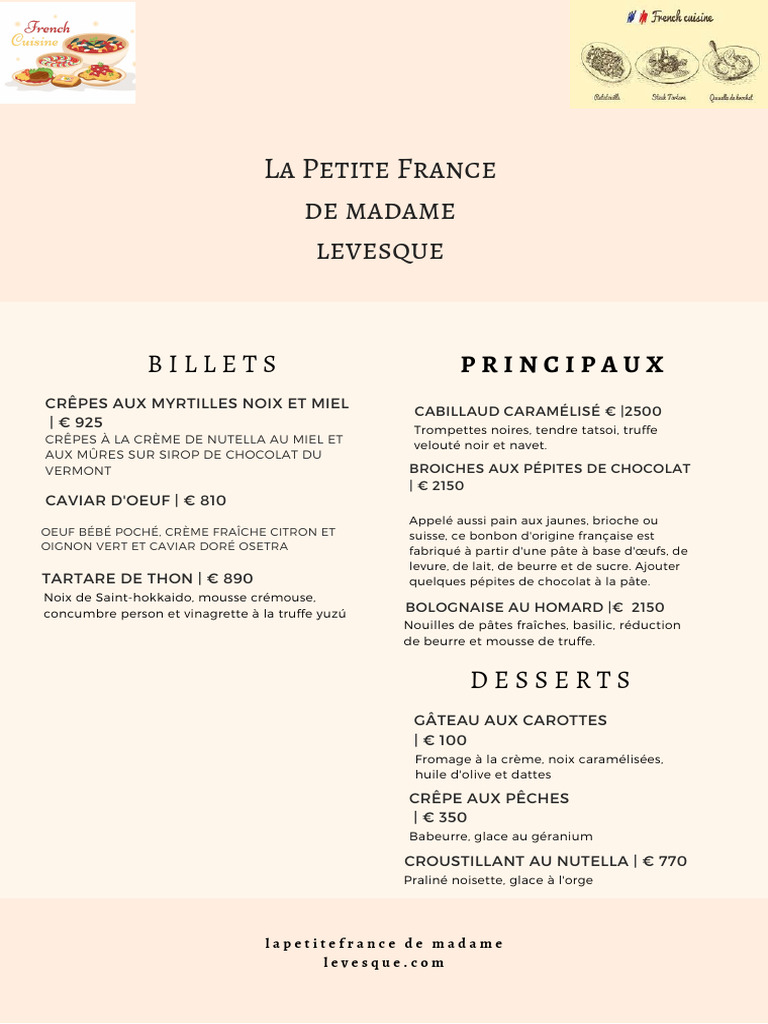 Menu du Restaurant La Petite France | PDF | Nourritures | Cuisine