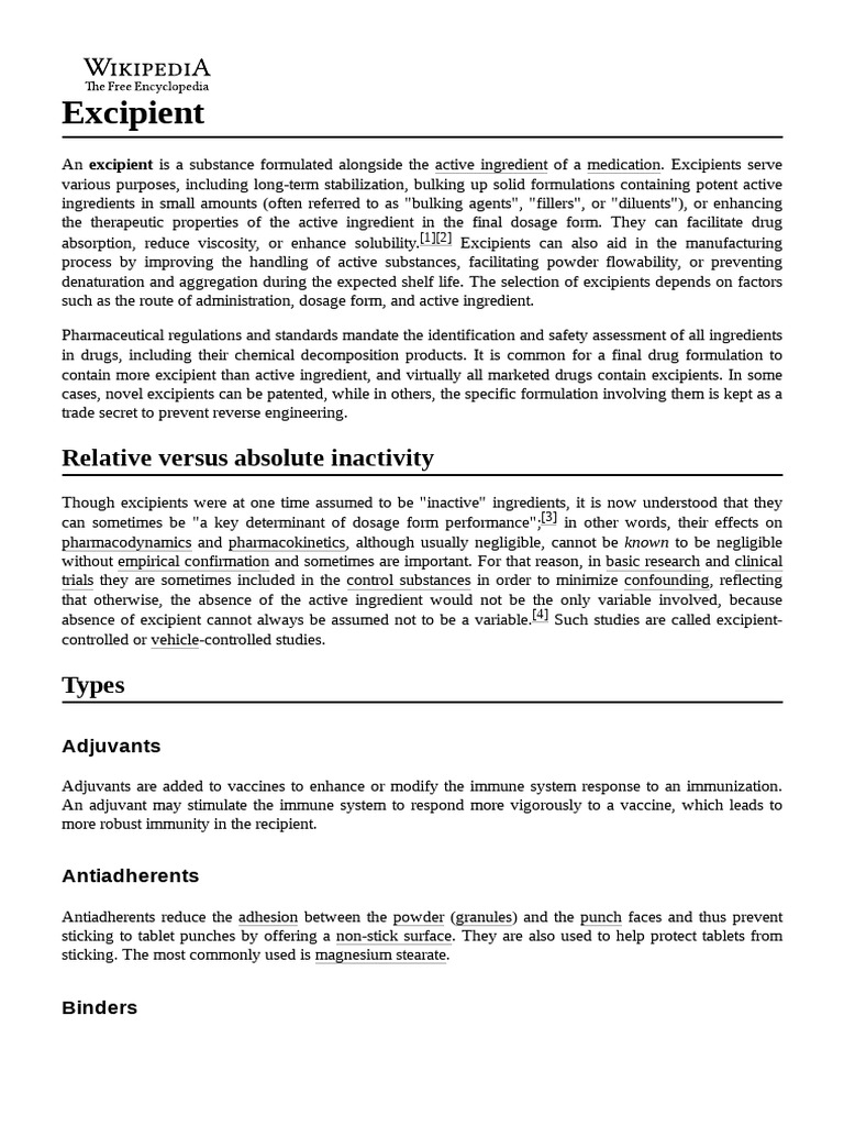 Excipient | PDF | Tablet (Pharmacy) | Pharmaceutical Sciences