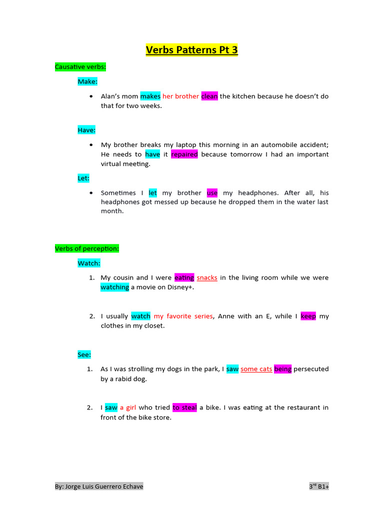 Verbs Patterns PT 3 | PDF