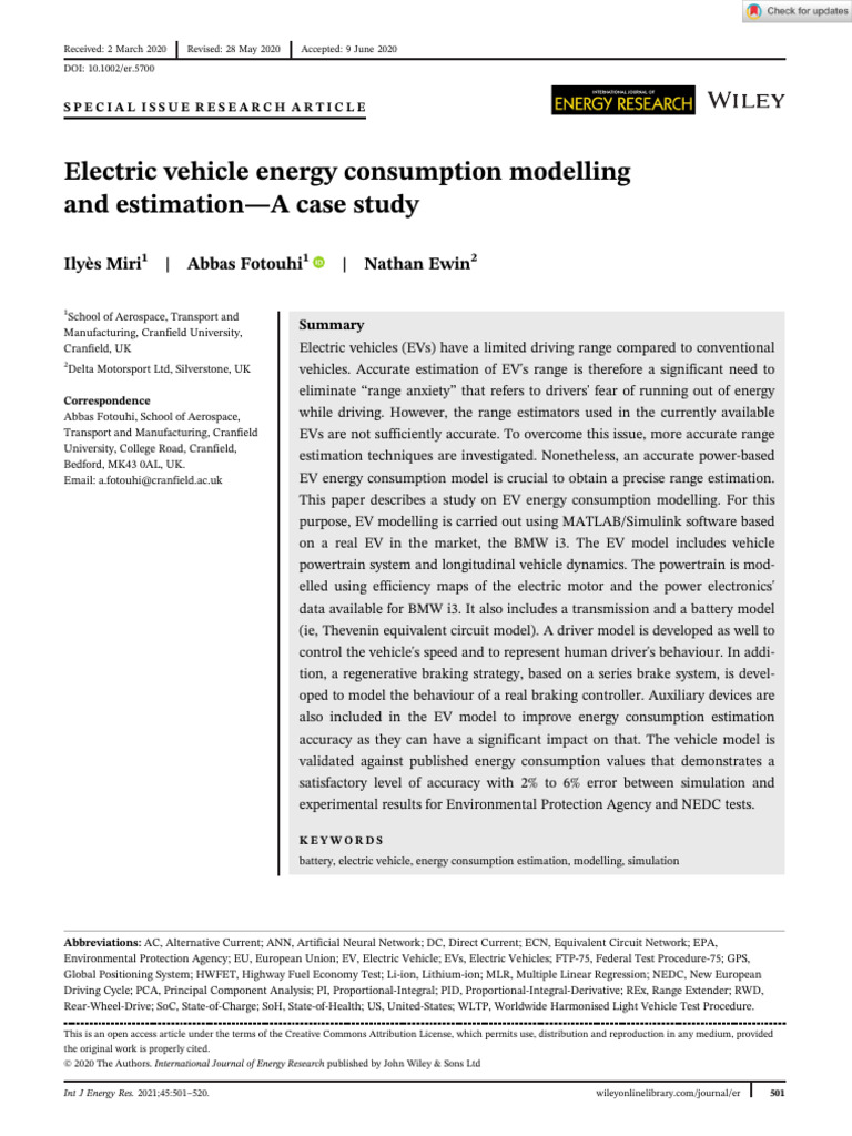 Intl J of Energy Research - 2020 - Miri - Electric Vehicle Energy Consumption Modelling and ...