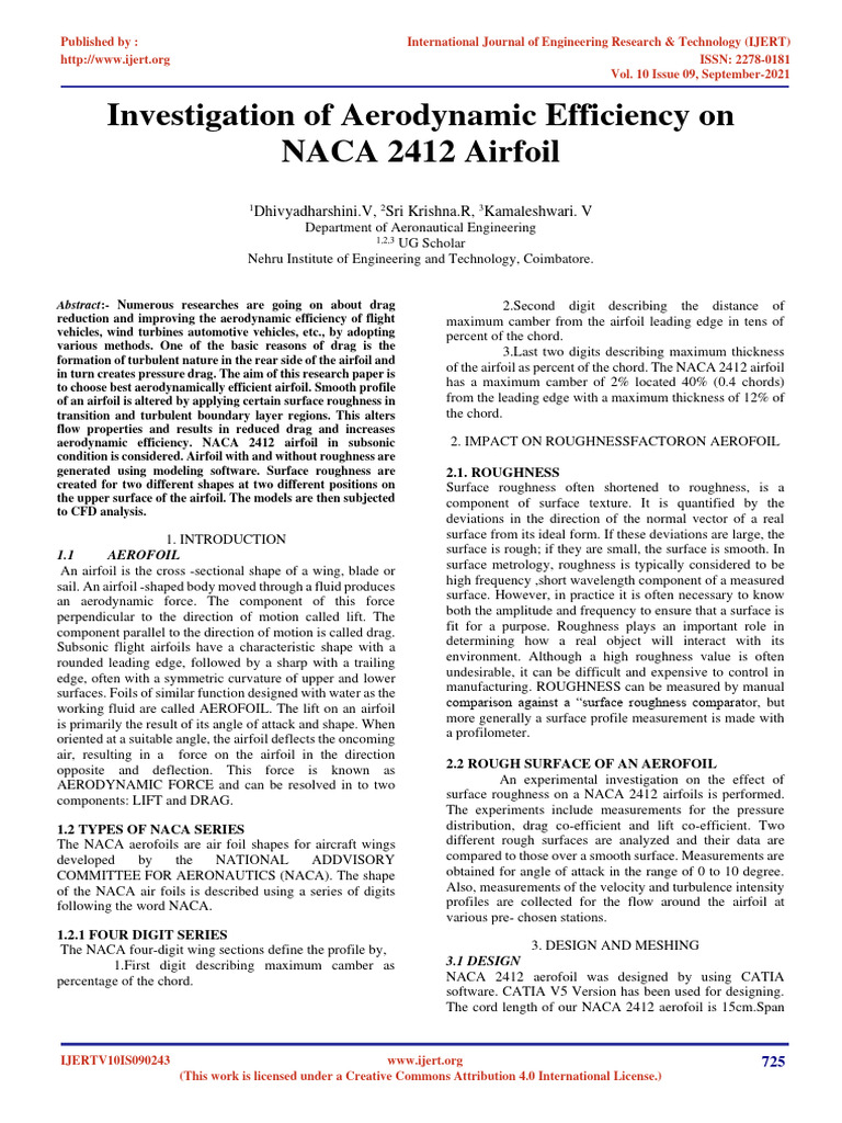 Aerodynamic Efficiency of NACA 2412 | PDF | Airfoil | Lift (Force)