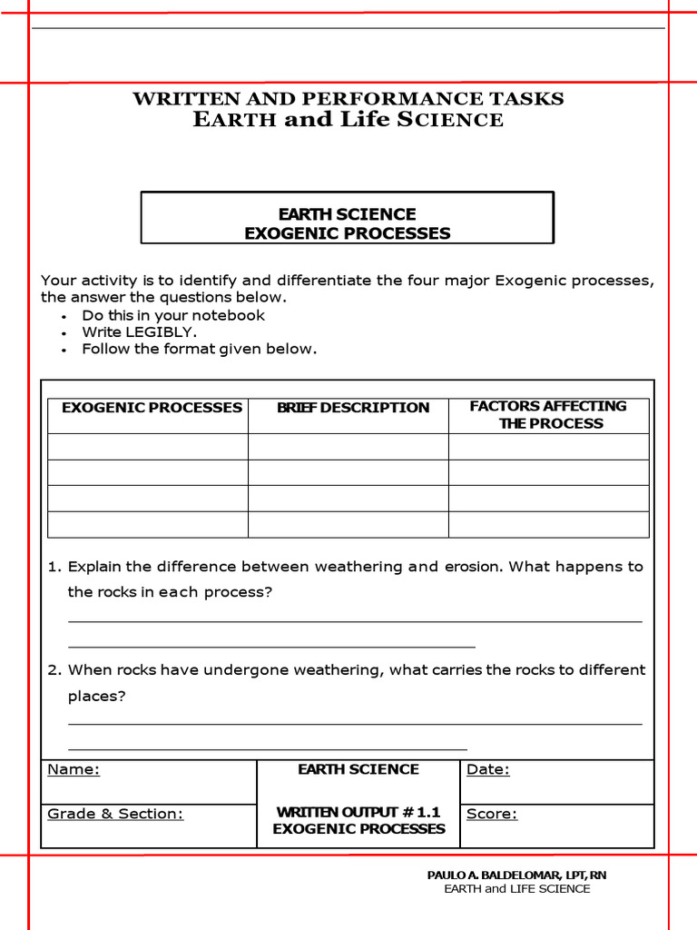 Earth Science WRITTEN PERFORMANCE TASK | Download Free PDF | Rock ...
