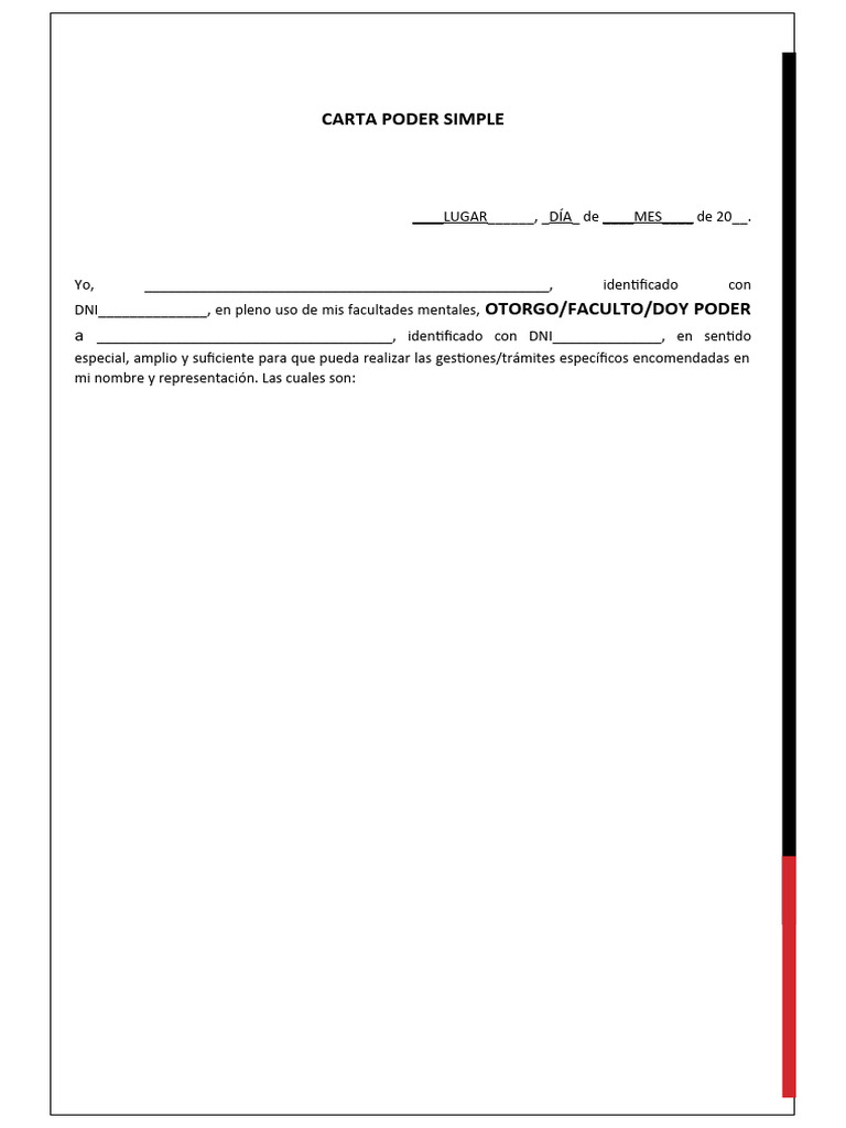 Modelo de Carta Poder Simple en Word | PDF | Negocios | Finanzas y dinero