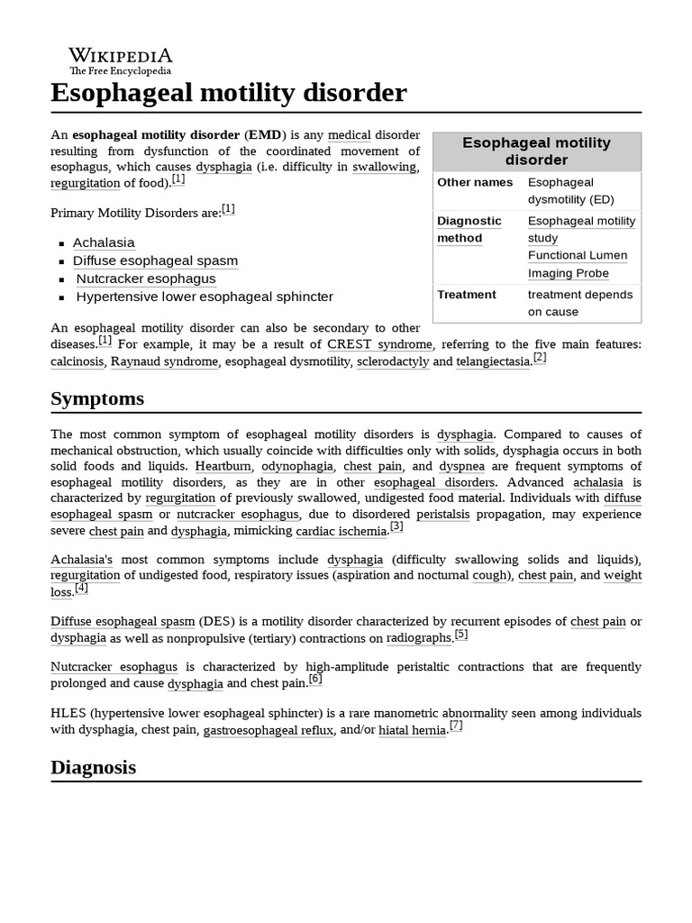 Esophageal Motility Disorder | PDF | Esophagus | Gastroesophageal ...