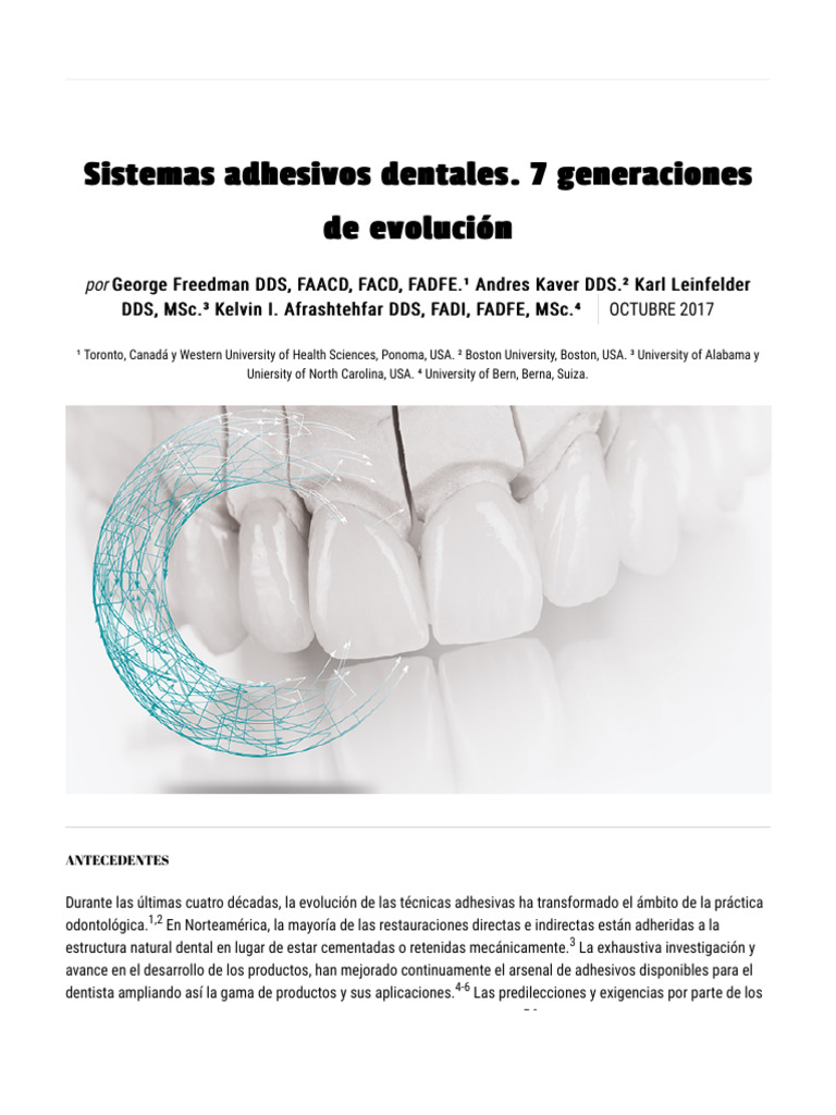 Sistemas Adhesivos Dentales. 7 Generaciones de Evolución | PDF | Odontología | Adhesión