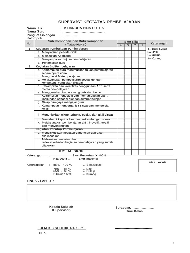PDF Supervisi Kegiatan Pembelajaran Paud TK | PDF | Karier & Perkembangan