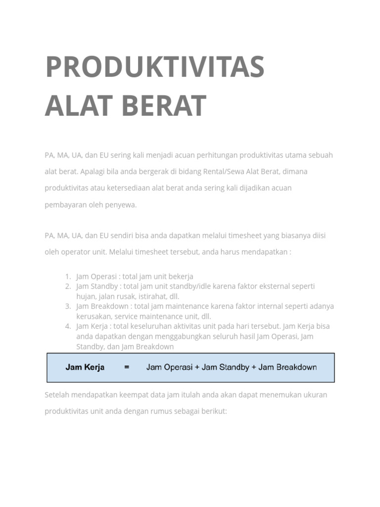 Produktivitas Alat Berat | PDF