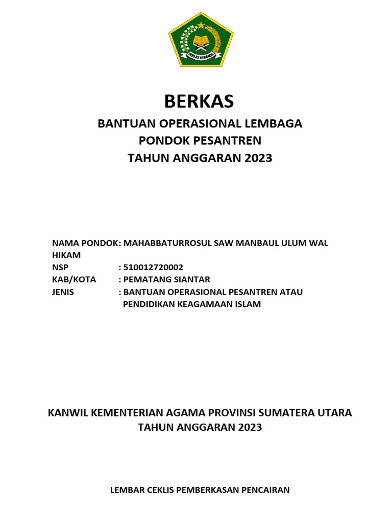 Cover Dan Lembar Ceklis Pemberkasan Pencairan Bop | PDF