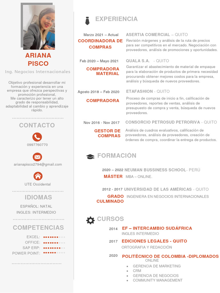 CV Actualizado Ariana Pisco 2023 | PDF | Business | Economias