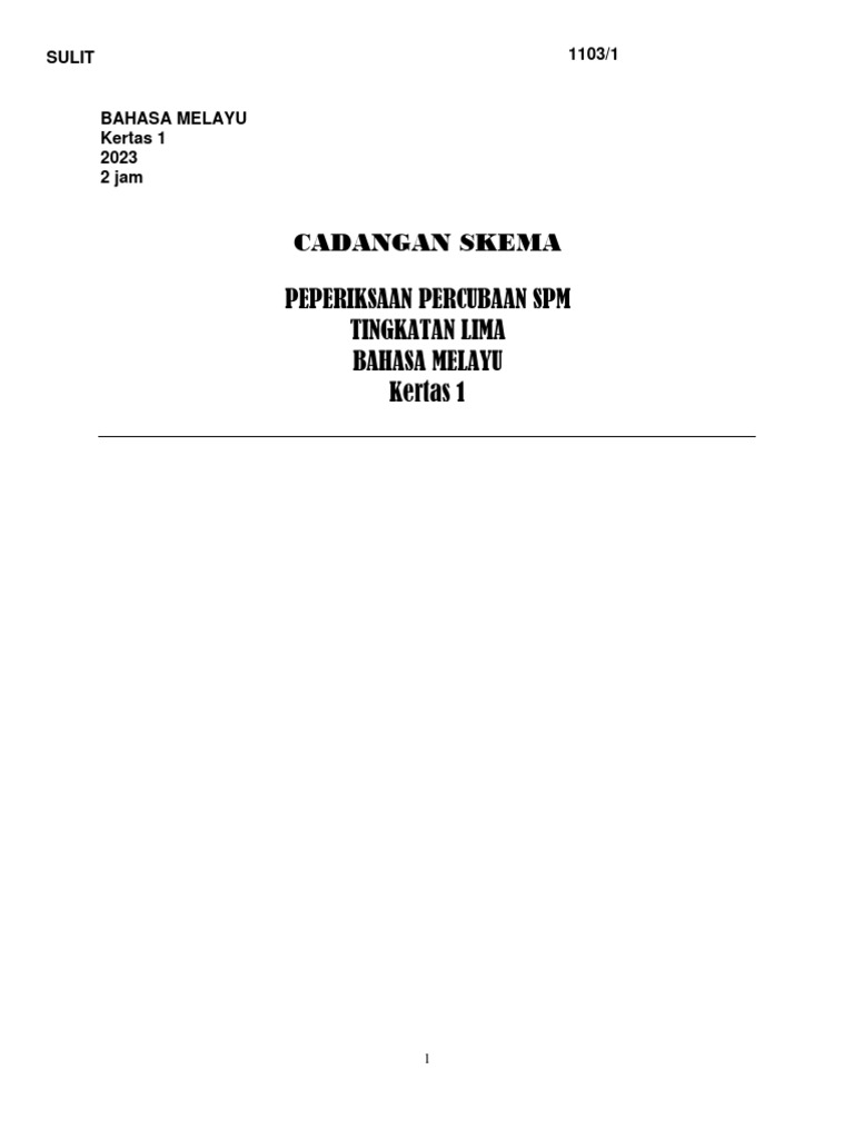 Skema Peperiksaan BM Kertas 1 SPM 2023 | PDF