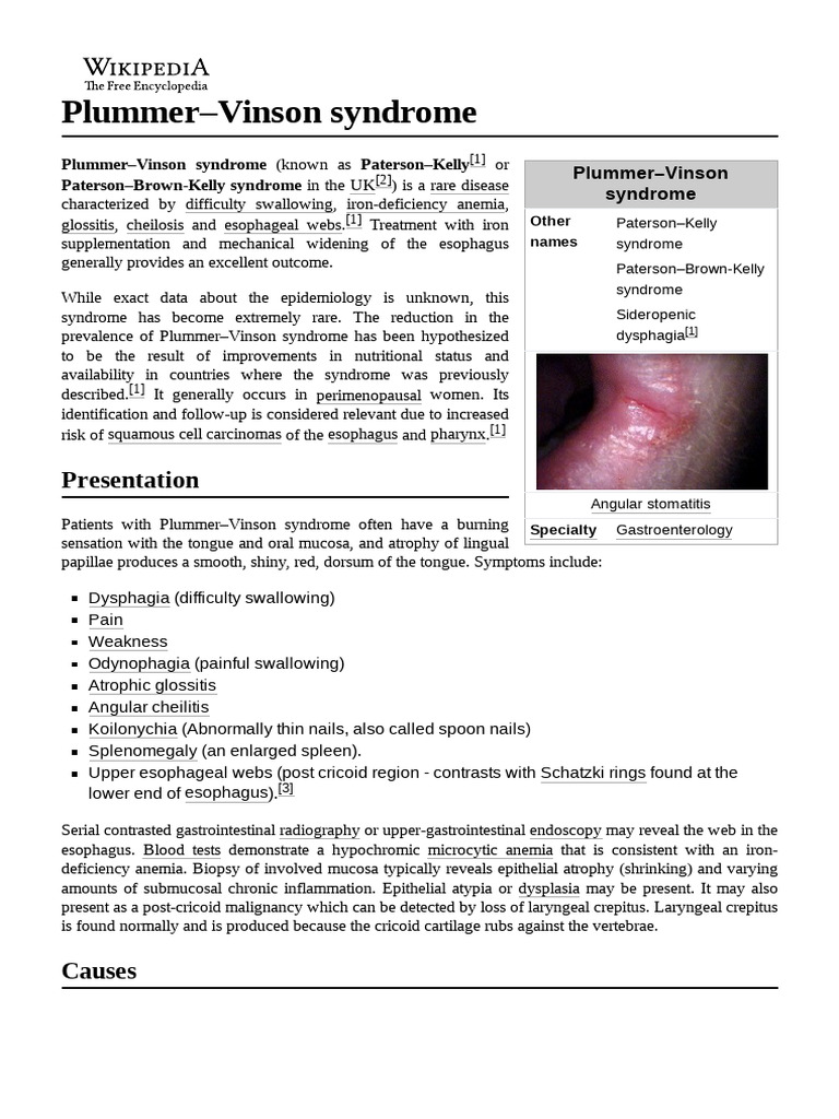 Plummer-Vinson Syndrome | PDF | Digestive Diseases | Epidemiology