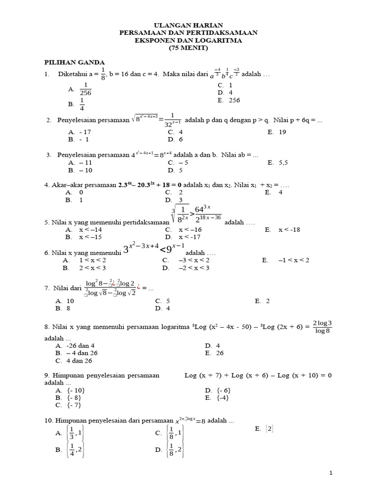 Dokumen - Tips - Latihan Soal Eksponen Dan Logaritma | PDF