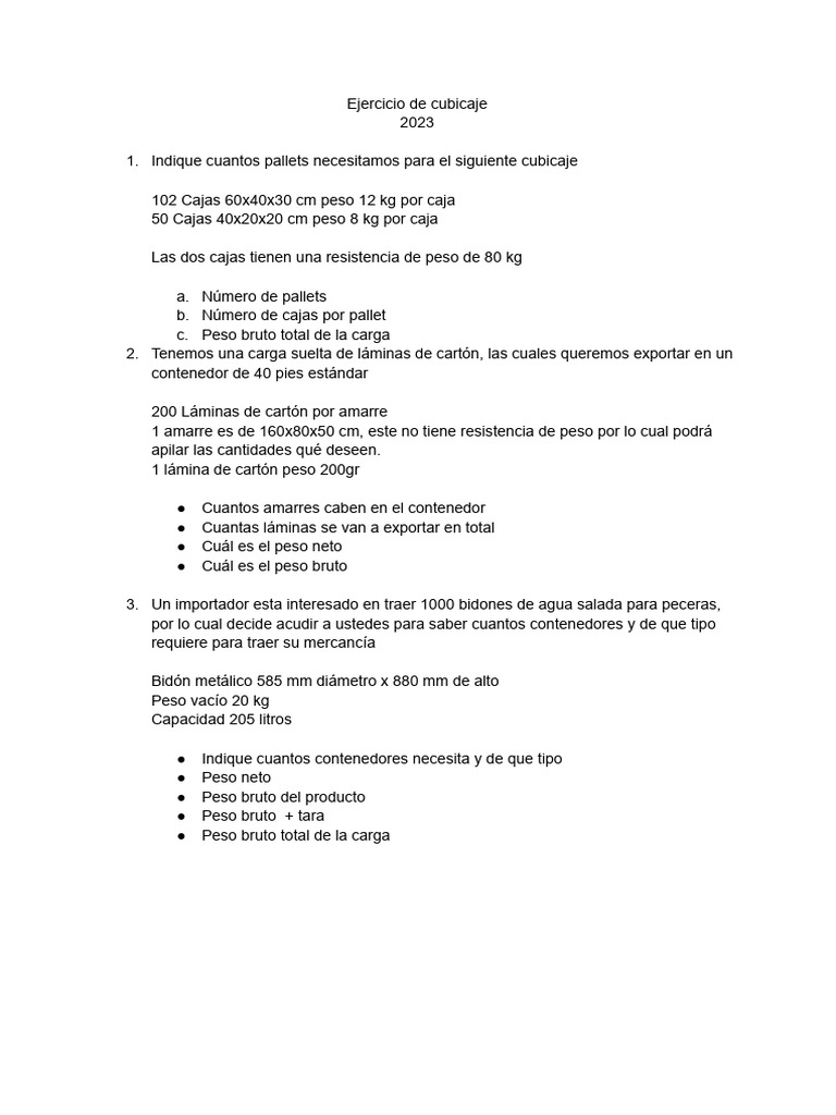 Ejercicio de Cubicaje | PDF