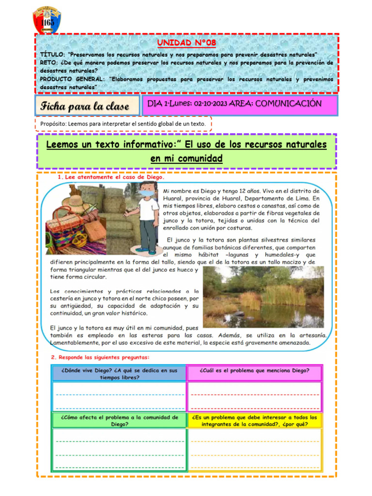 FICHAS DE TRABAJO UNIDAD 1- SEMANA 1- UNIDAD 8-2023 | PDF