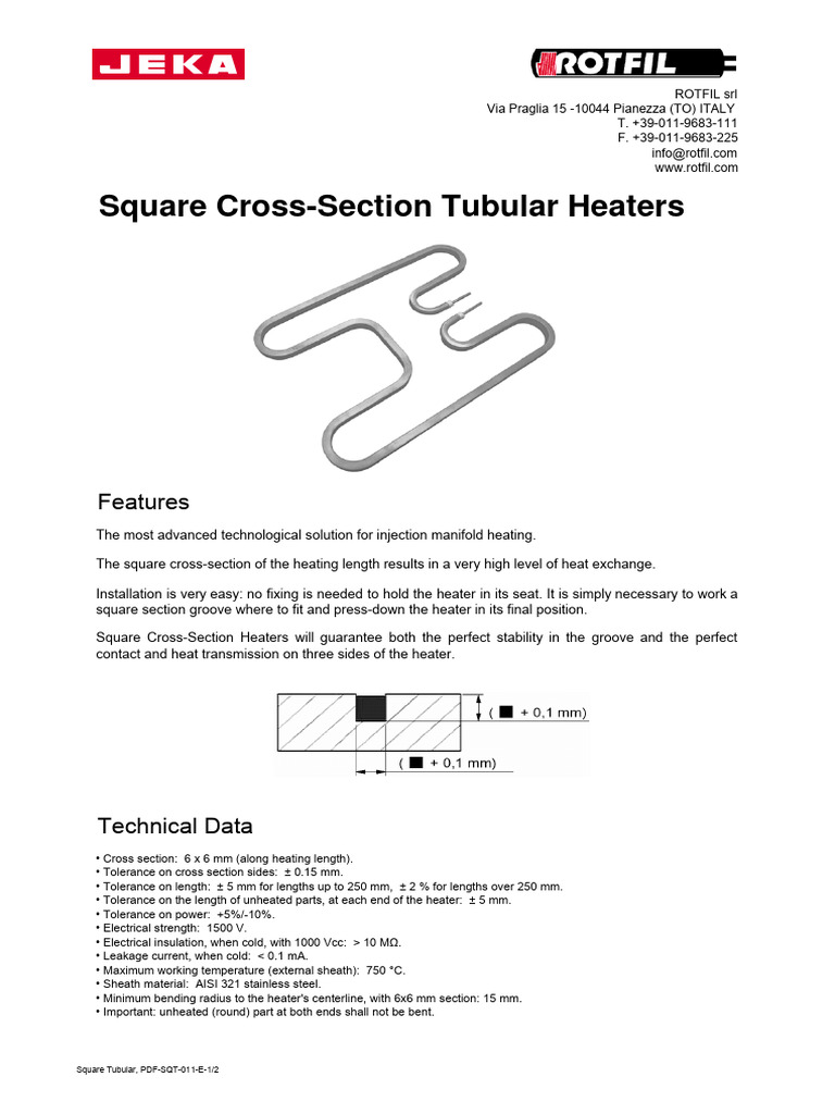 Square Cross-Section Tubular Heaters | PDF | Physical Sciences ...