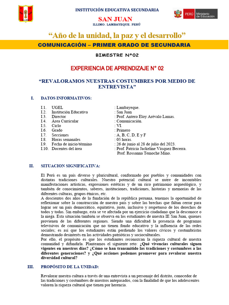 Experiencia de Aprendizaje N°04 | PDF | Aprendizaje | Perú