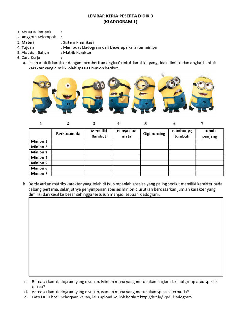 Kladogram Sistem Klasifikasi Minion | PDF