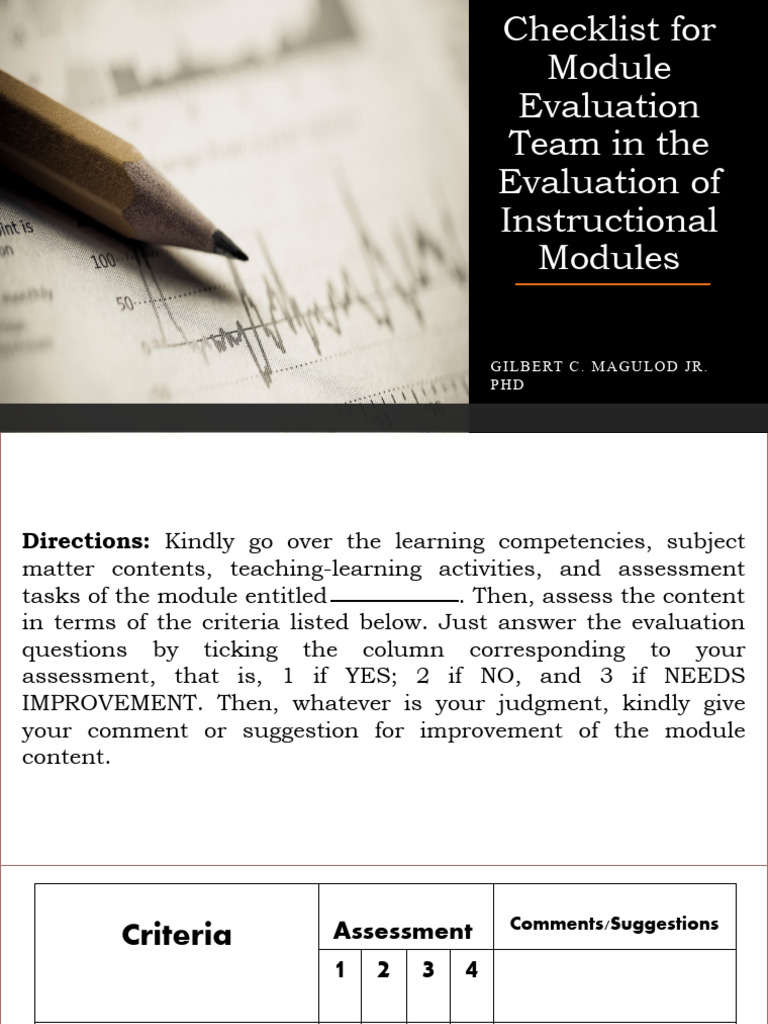 Checklist For Module Evaluation Team in The Evaluation of Instructional Modules | PDF | Learning ...