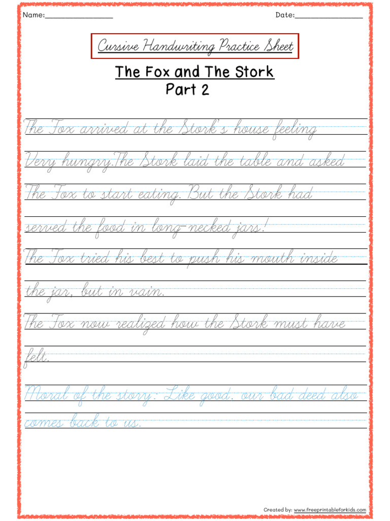 Cursive Handwriting Practice Sheet Story 2 B | PDF
