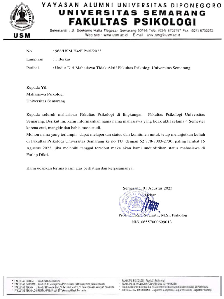 Pemberitahuan Undur Diri Mahasiswa | PDF Pemberitahuan Undur Diri Mahasiswa | PDF