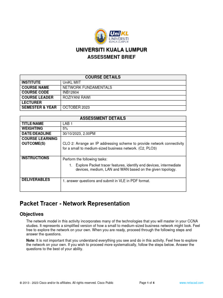 Lab 1 Packet Tracer - Network Representation | PDF | Computer Network ...