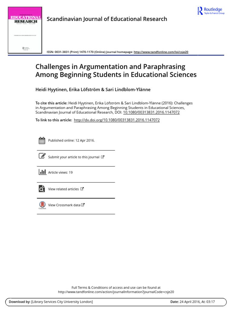 Argumentation And Paraphrasing Edited Pdf Knowledge Argumentation Theory