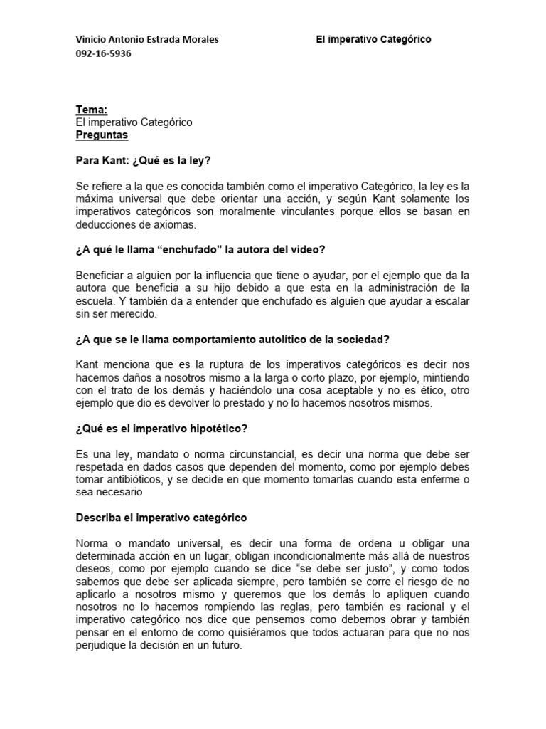 Etica Imperativo Categorico | PDF | Immanuel Kant | Razón