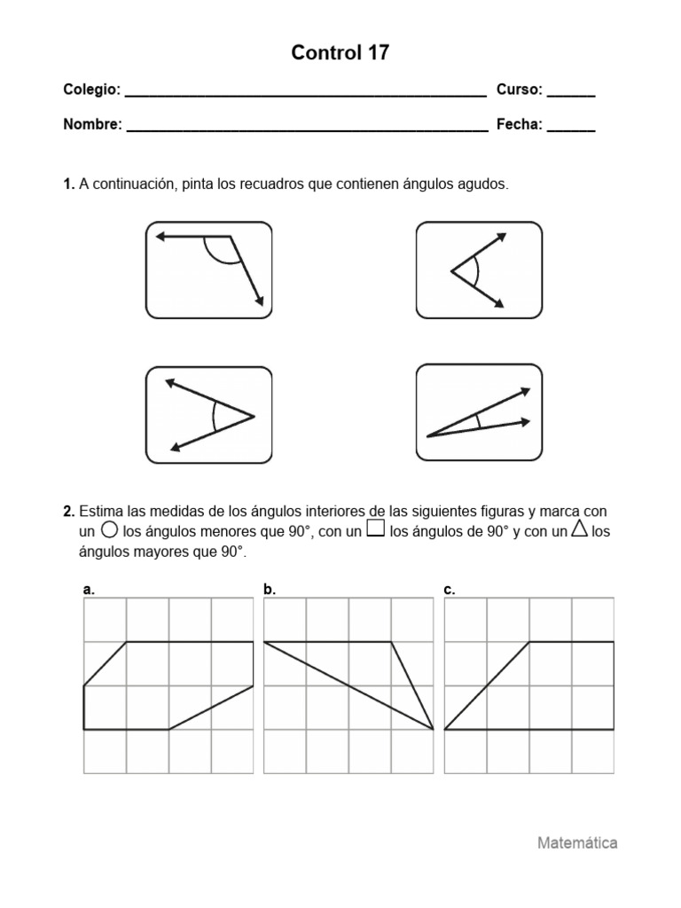 Mat3b U4 Control 17 | PDF | Ángulo | Cognición