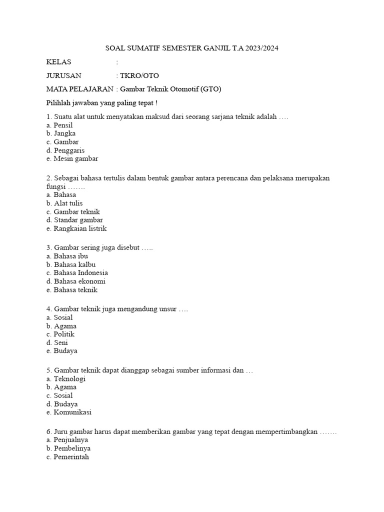 SOAL GTO (X TKR 1) | PDF