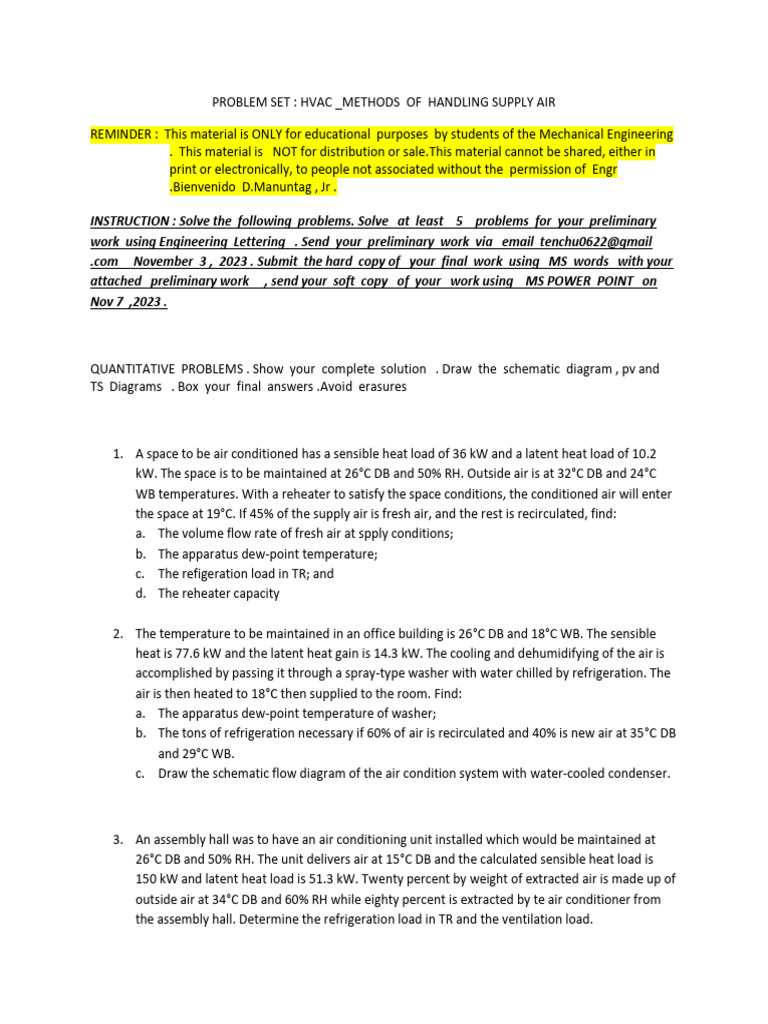 Prob Set 2 Hvac | Download Free PDF | Air Conditioning | Refrigeration