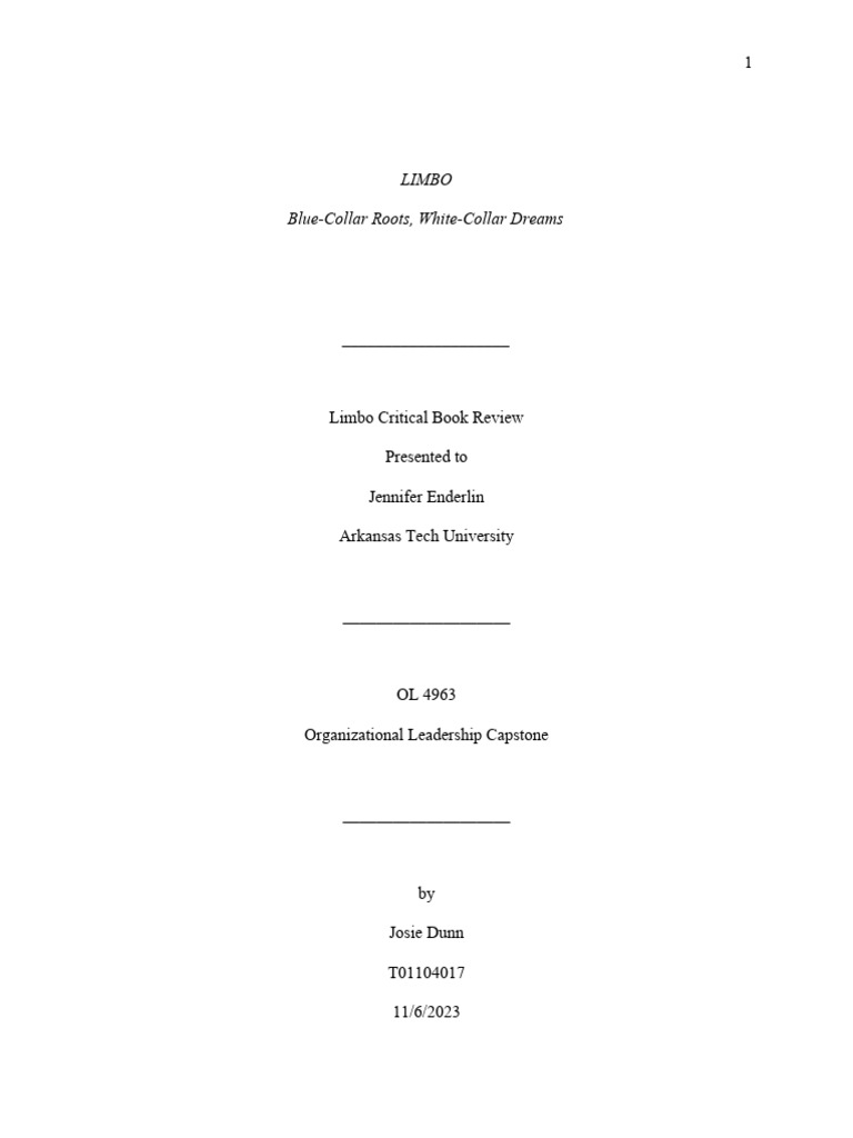 Limbo Critical Book Review | PDF | Working Class | Blue Collar Worker