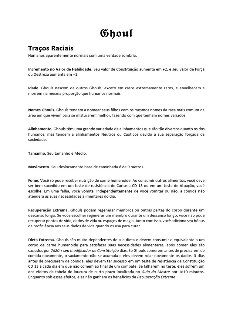 D&D 5e - Raça - Ghoul | PDF | Humano | Alimentos