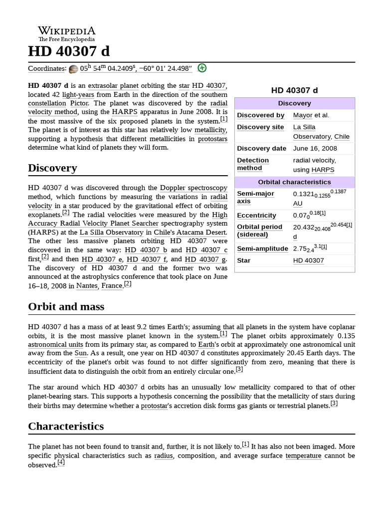 Discovery: HD 40307 D Is An Extrasolar Planet Orbiting The Star HD ...