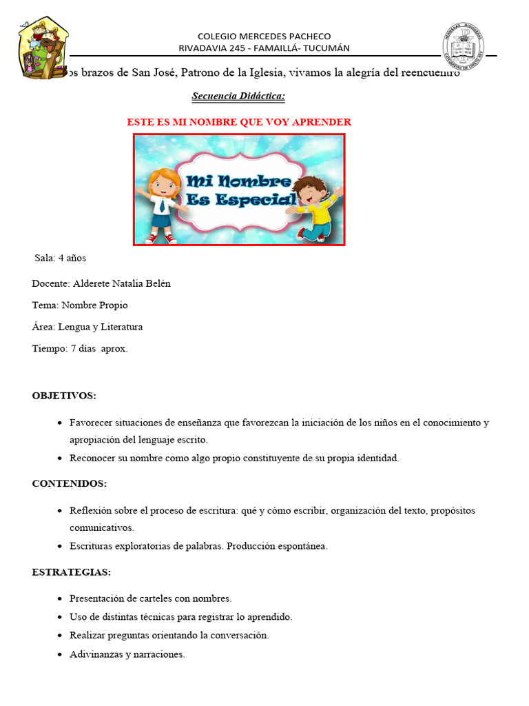Secuencia Didáctica: Mi Nombre Propio | PDF | Comunicación humana