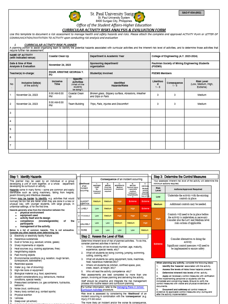 Risk-Analysis For Coastal Clean Up | PDF | Risk | Hazards