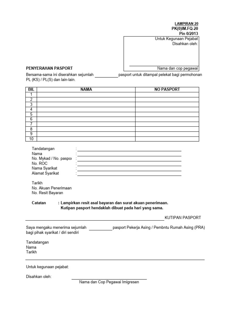 Borang Serahan Pasport PLKS | PDF