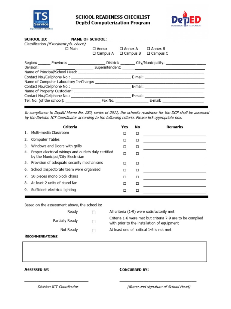 ICT DCP School Readiness Checklist | PDF