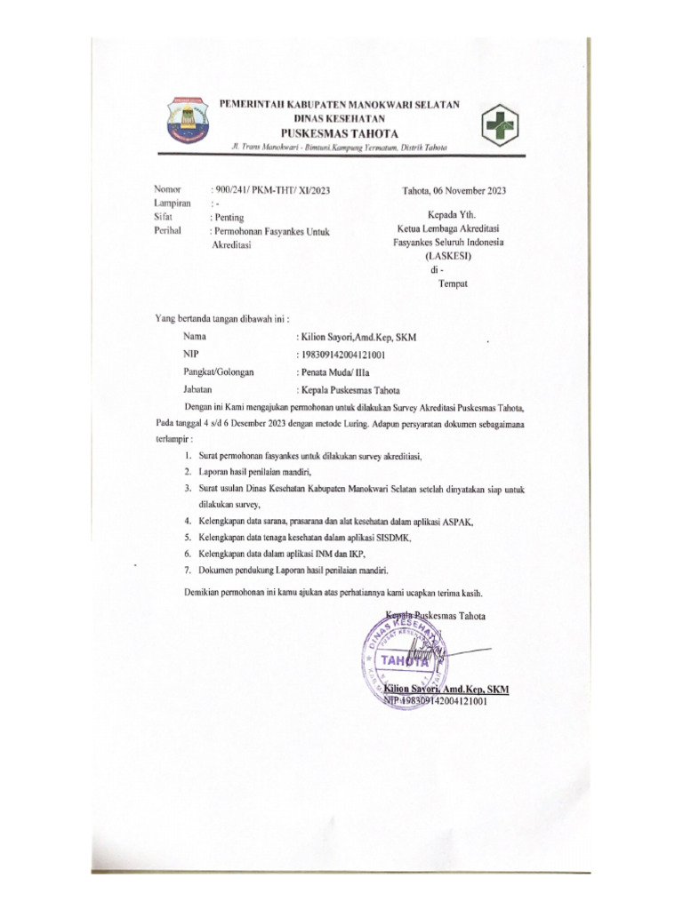 Permohonan Fasyankes Untuk Akreditasi | PDF