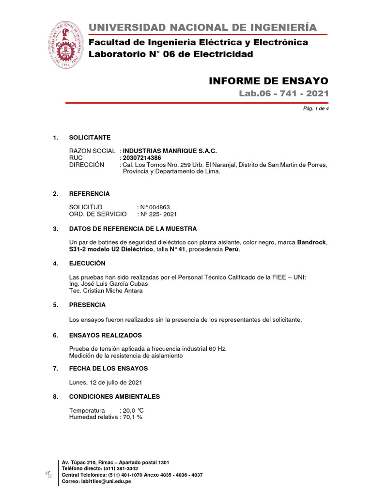 S31-2 Bandrock Dielectrico 741-2021 Botines de Seguridad-Industrias Manrique Sac | PDF ...