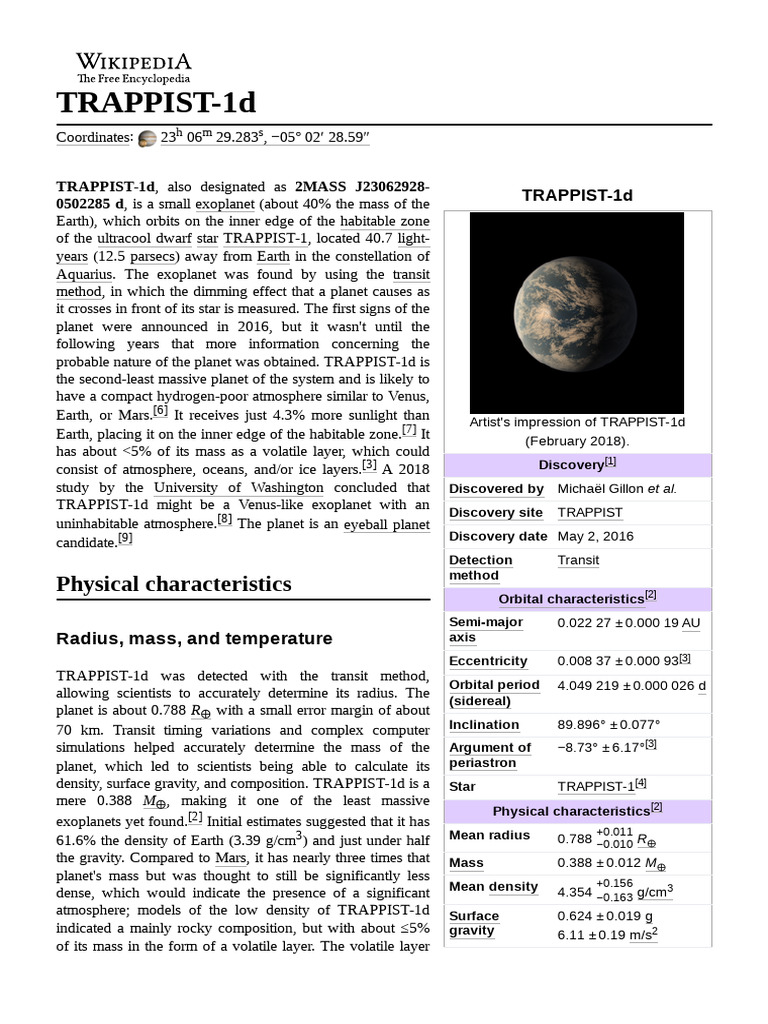 TRAPPIST 1d | PDF | Astronomical Objects | Celestial Mechanics