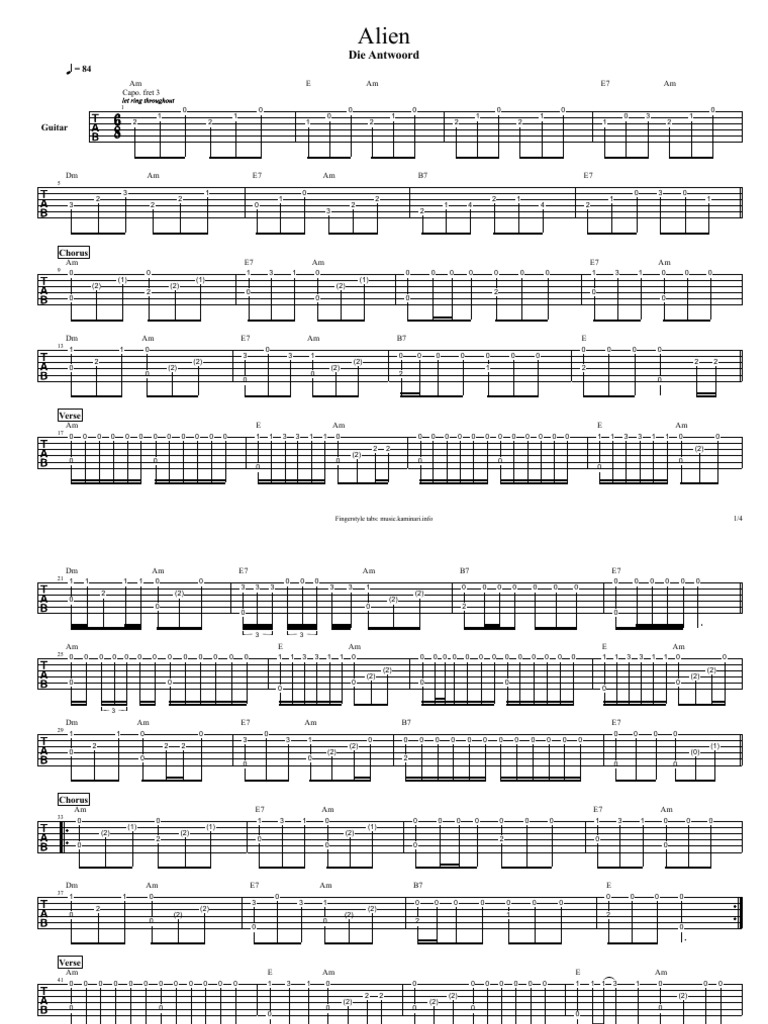 Die Antwoord - Alien (Music - Kaminari.info) | PDF | Guitars | Music Theory