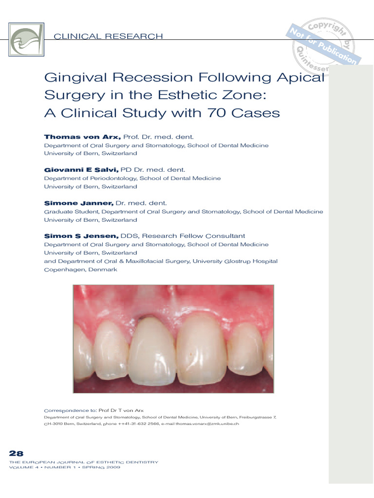 Gingival Recession After Endo Surg in The Esthetic Zone Von Arx 2009 ...