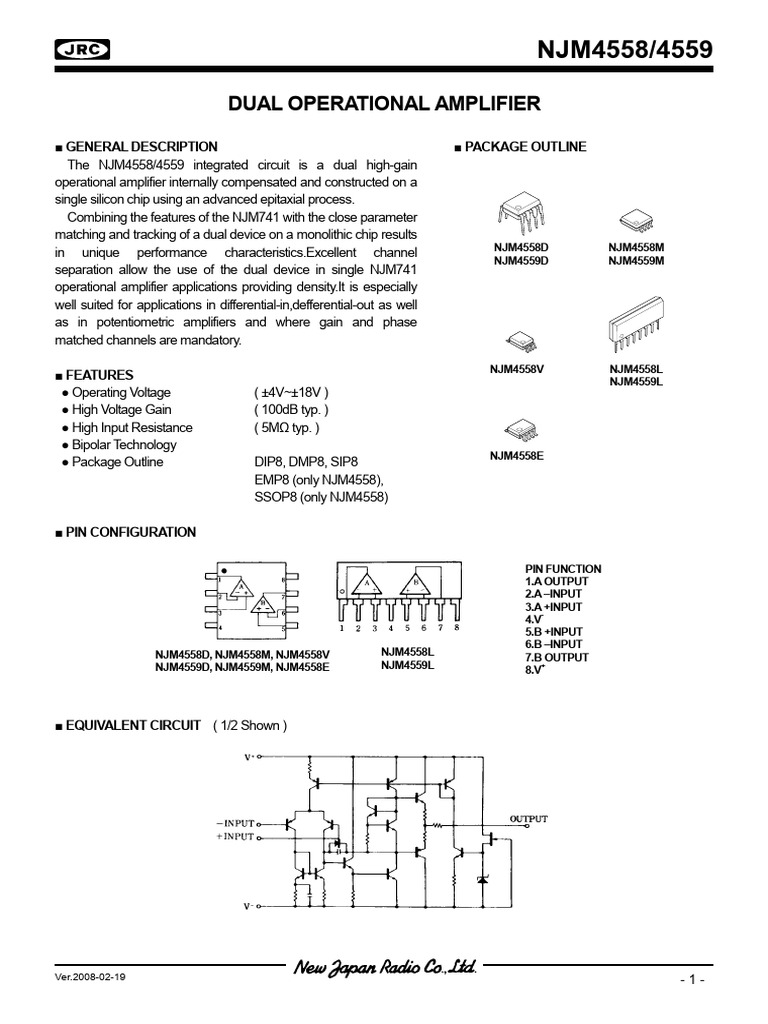 JRC 4558 | PDF | Operational Amplifier | Amplifier
