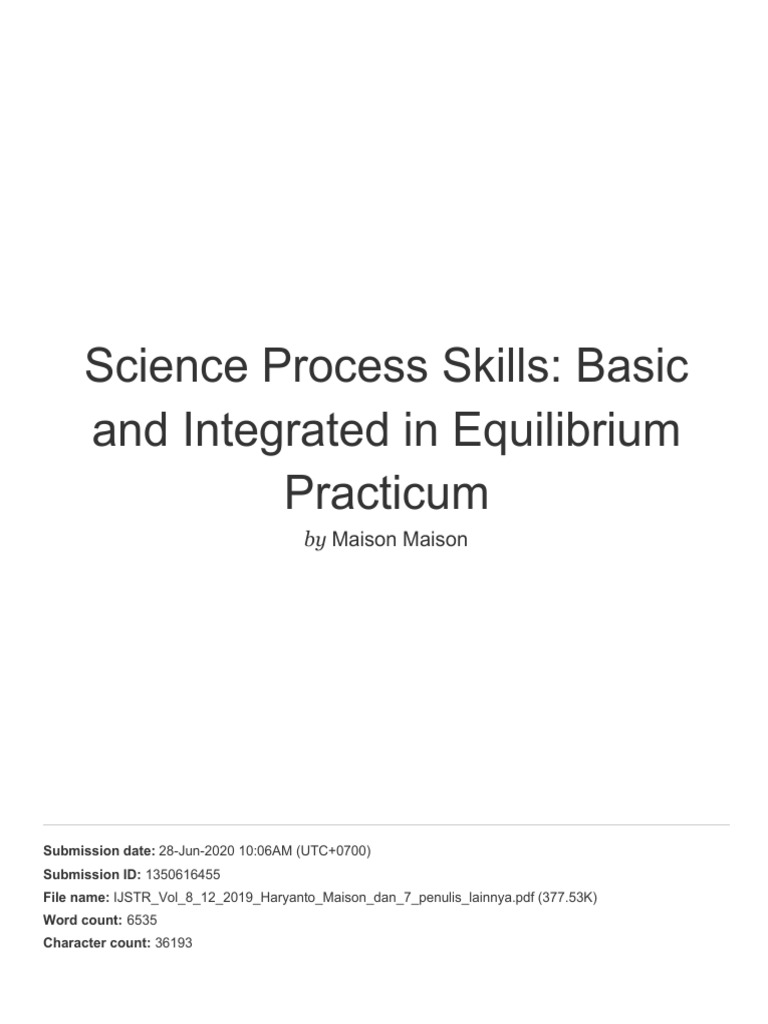 Similarity Index - Science Process Skills - Basic and Integrated in Equilibrium Practicum ...