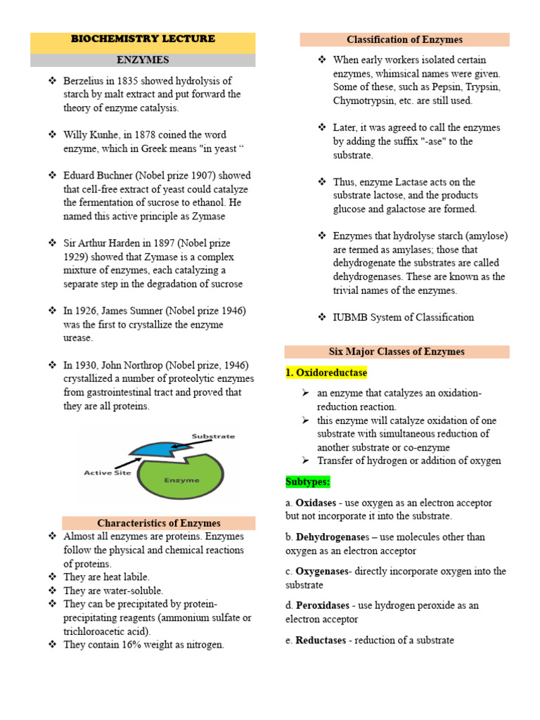 Biochemistry Lecture Enzymes Pdf Enzyme Enzyme Inhibitor