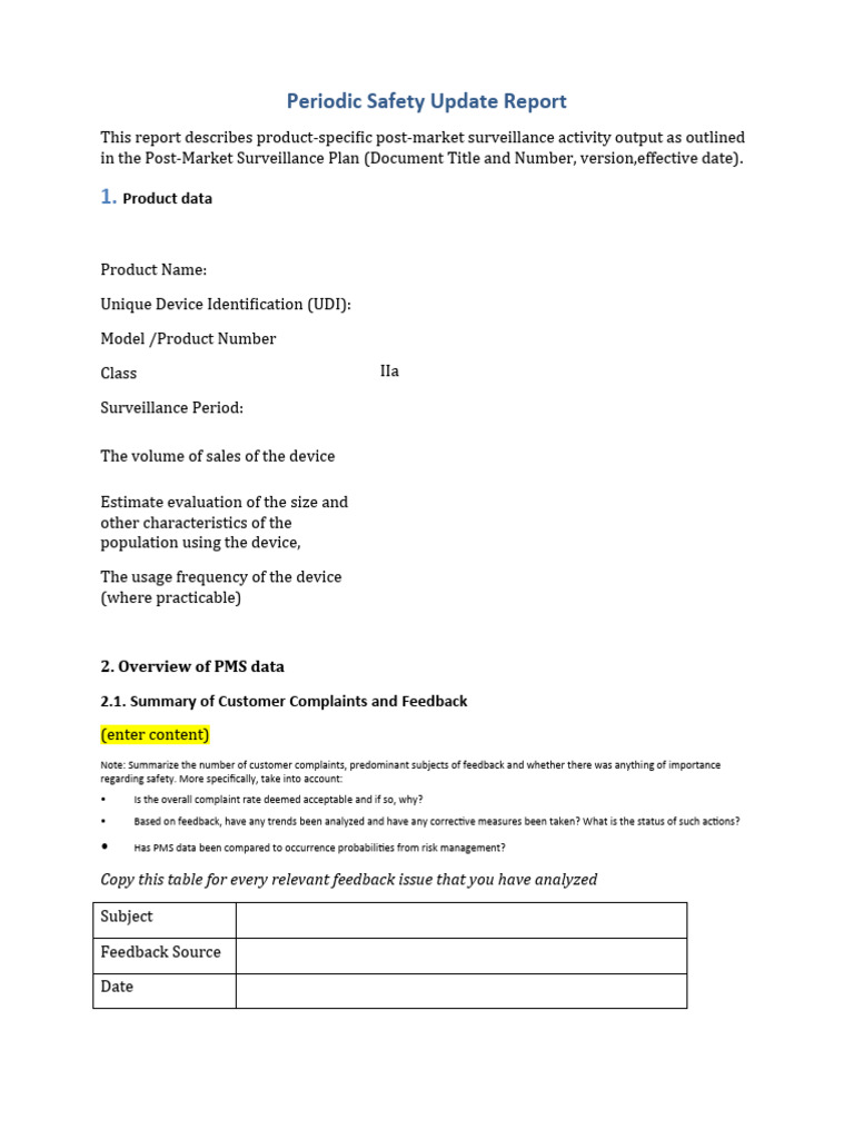 Template For PSUR - MPV | PDF | Risk | Databases