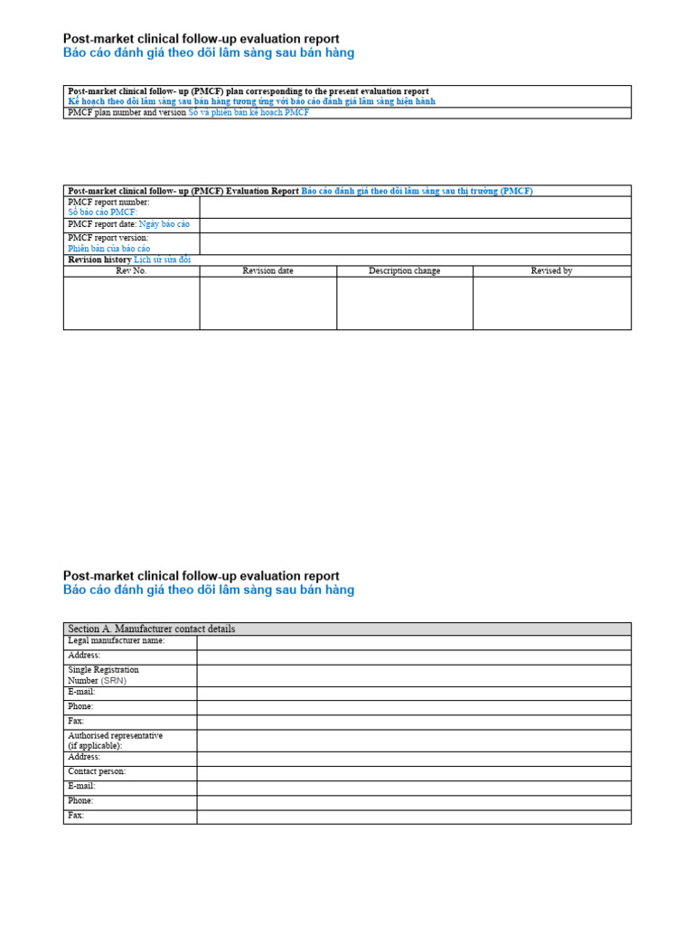 Template For PMCF Evaluation Report - EN&VN | PDF