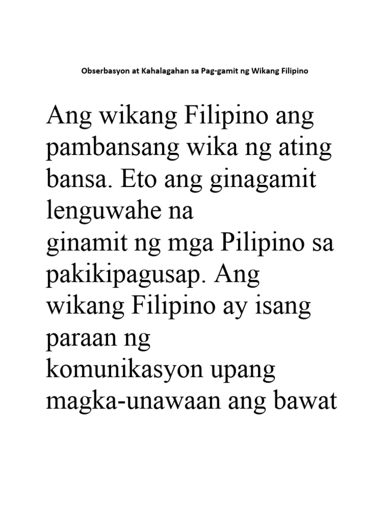 Obserbasyon at Kahalagahan NG Wikang Filipino | PDF