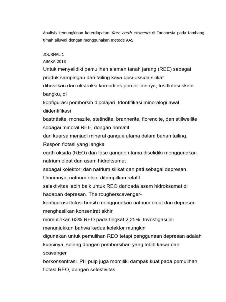 Analisis Kemungkinan Keterdapatan Rare Earth Elements Di Indonesia Pada Tambang Timah Alluvial ...