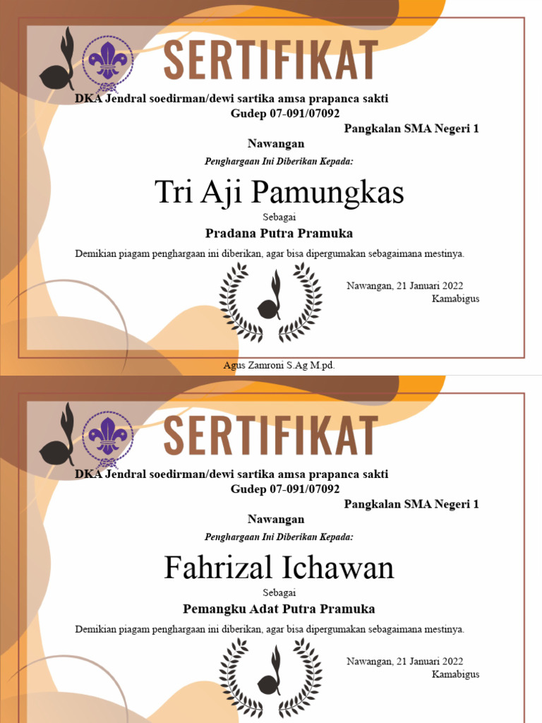 Desain Sertifikat Pramuka Gratis 1 Powerpoint Landscape | PDF